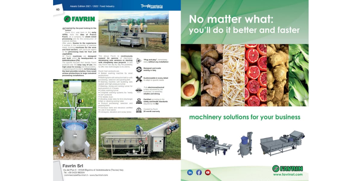Favrin S.r.l. on TecnAlimentaria Asiatic & Pacific Edition 2021/2022